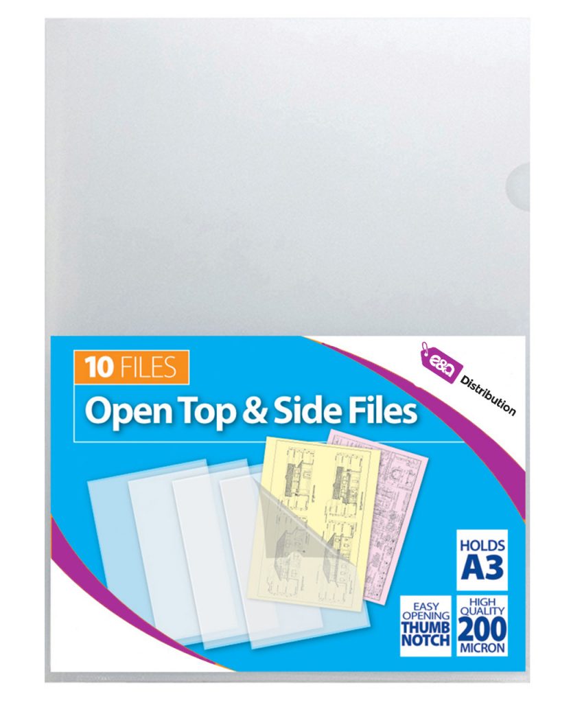 Pack of 10 A3 Open Top & Side Files 200 Micron - E&A Distribution