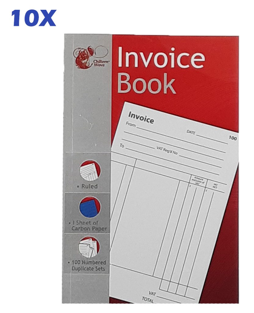 10 X Chiltern Wove Invoice Book 1-100 Carbon Paper - E&A Distribution