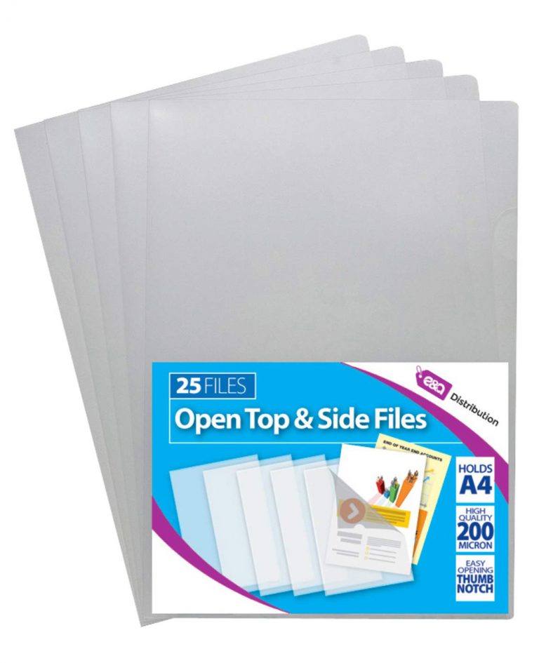 Pack of 25 A4 Open Top & Side Files 200 Micron - E&A Distribution