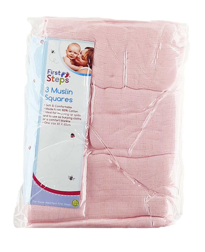 3 Pink Muslin Squares - E&A Distribution